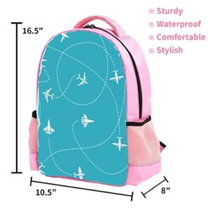 Bookbags Travel Bag for Girls Casual Backpack Daypack, cartoon airplane route