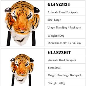 Glanzzeit 3D Animal Head Backpack Cool Design Panda Tiger Lion Panther Knapsack (Small, Tiger)