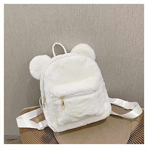 Girls Cute Bear Fuzzy Backpack Women Kawaii Soft Furry Casual Daypack Mini Plush Schoolbag Back To School Gifts for Girl (White,20*15*26cm)