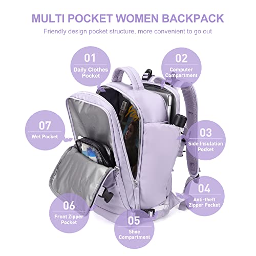 Laptop Backpack for Women, Travel Backpack with with Shoes Compartment & Wet Pocket, School Backpack fit 15.6 Inch Laptop