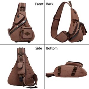 AONIJIE Canvas Crossbody Sling Backpack,Multi-pockrt Shoulder Chest Bags Casual One Strap Daypacks for Men Outdoor Camping Hiking,Coffee