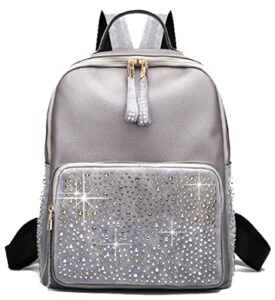 zzfab rhinestone backpack faux leather pewter