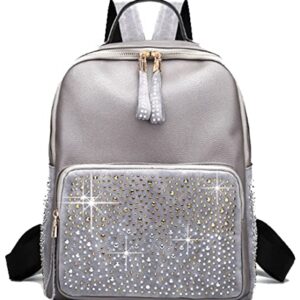 Zzfab Rhinestone Backpack Faux Leather Pewter