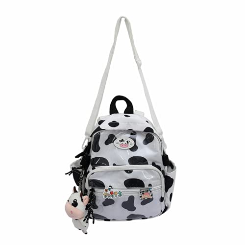 PEXIZUAN Kawaii backpack cow backpack with cute pendants cute small backpack shopping travel small backpack(Cows)