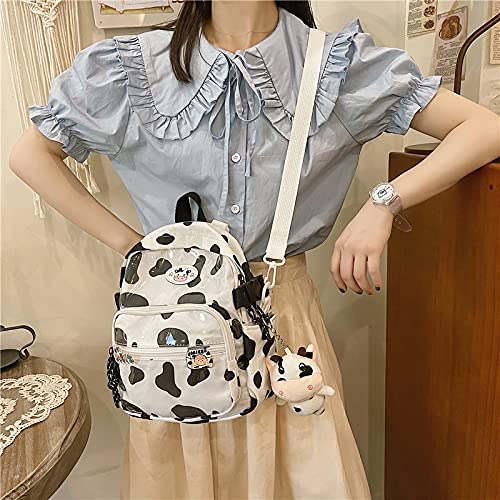 PEXIZUAN Kawaii backpack cow backpack with cute pendants cute small backpack shopping travel small backpack(Cows)