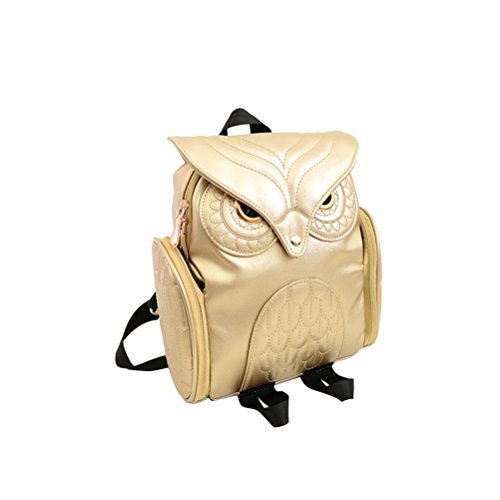 TENDYCOCO Women Girls PU Leather Owl Cartoon Backpack Fashion Casual Satchel School Purse (Gold) Medium