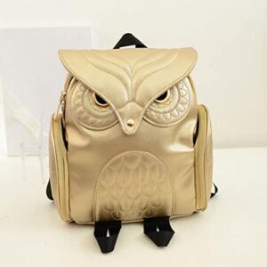 TENDYCOCO Women Girls PU Leather Owl Cartoon Backpack Fashion Casual Satchel School Purse (Gold) Medium