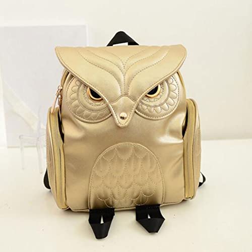 TENDYCOCO Women Girls PU Leather Owl Cartoon Backpack Fashion Casual Satchel School Purse (Gold) Medium