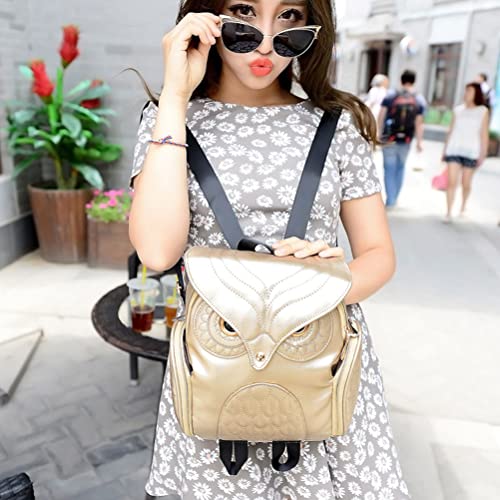 TENDYCOCO Women Girls PU Leather Owl Cartoon Backpack Fashion Casual Satchel School Purse (Gold) Medium