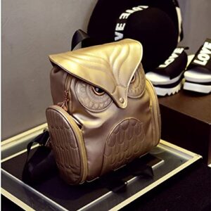 TENDYCOCO Women Girls PU Leather Owl Cartoon Backpack Fashion Casual Satchel School Purse (Gold) Medium