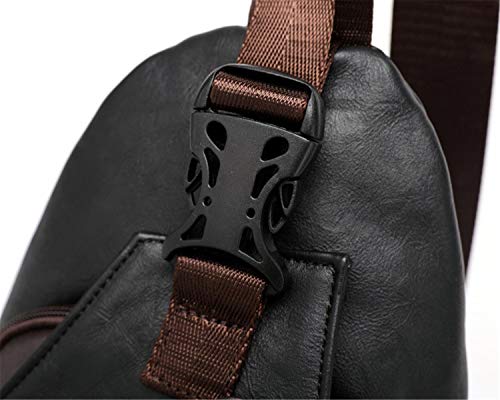 Mens Sling Bag Leather Chest Bag Shoulder Backpack Cross Body Travel (Black)