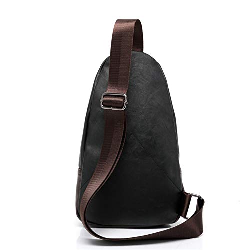 Mens Sling Bag Leather Chest Bag Shoulder Backpack Cross Body Travel (Black)