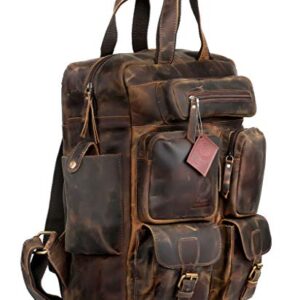 Ruzioon Vintage Buffalo Leather Backpack Multi Pockets Travel Bag for Men/Women