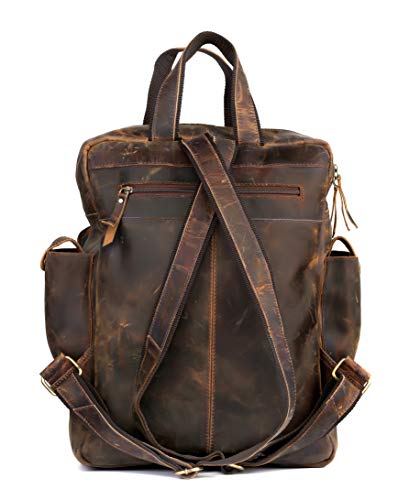 Ruzioon Vintage Buffalo Leather Backpack Multi Pockets Travel Bag for Men/Women