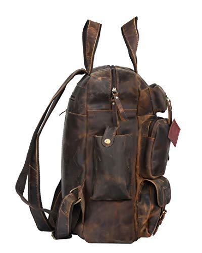 Ruzioon Vintage Buffalo Leather Backpack Multi Pockets Travel Bag for Men/Women