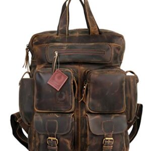 Ruzioon Vintage Buffalo Leather Backpack Multi Pockets Travel Bag for Men/Women