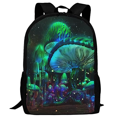 D-WOLVES Novelty Forest Luminous Psychedelic Mushrooms School Backpack for Men Women, Lightweight Backpack Book Bag with Ergonomic Back Pad, Casual Daypack Durable Travel Bag for Hiking Work Business