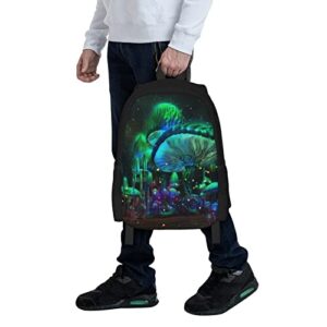 D-WOLVES Novelty Forest Luminous Psychedelic Mushrooms School Backpack for Men Women, Lightweight Backpack Book Bag with Ergonomic Back Pad, Casual Daypack Durable Travel Bag for Hiking Work Business