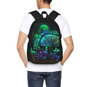 D-WOLVES Novelty Forest Luminous Psychedelic Mushrooms School Backpack for Men Women, Lightweight Backpack Book Bag with Ergonomic Back Pad, Casual Daypack Durable Travel Bag for Hiking Work Business