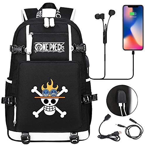 One Piece Anime Color Printed Backpack Equipped with USB Interface Fashion Casual Large-capacity Laptop Backpack (A-3)