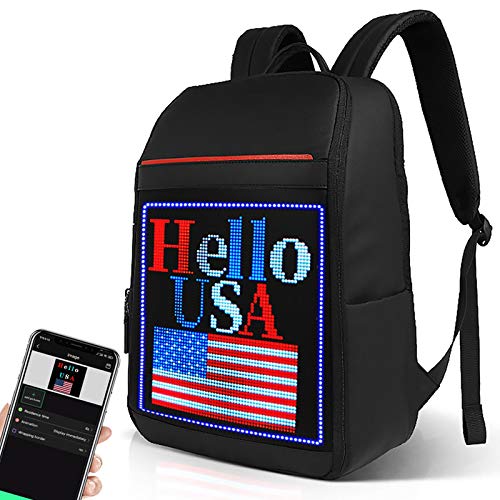 Welaso Smart Bluetooth LED Backpack with Colorful LED Sign Panel and Programmable, DIY Laptop Daypack Bag,Black (Large 25L,without Rain Cover)