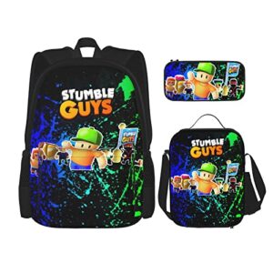 stumble guys backpack bookbag school backpacks with lunch bag box and pencil case 3 in one for boys girl