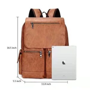 ENYIWH Men Backpack Purse Leather Vintage Multi Pockets Travel Bag Laptop Large Capacity Business Casual (Light Brown)