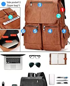 ENYIWH Men Backpack Purse Leather Vintage Multi Pockets Travel Bag Laptop Large Capacity Business Casual (Light Brown)