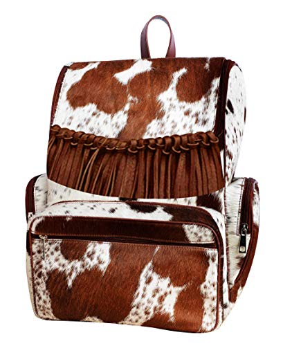 III-Fashions Cowhide Hair Print Fur Leather Fringe Diaper Backpack Rucksack / Knapsack Travel Shoulder Bag