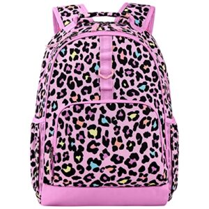 choco mocha cheetah backpack for girls backpack elementary school backpack for kids backpacks for girls 17 inch backpack for girls 2nd 3rd grade leopard bookbag school bag 6-8 with chest strap pink