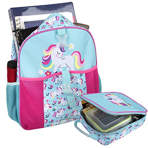 Up We Go Toddler, Preschool, and Elementary School Backpack and Lunch Bag Set for Girls, Boys (Enchanted Unicorn)