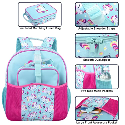 Up We Go Toddler, Preschool, and Elementary School Backpack and Lunch Bag Set for Girls, Boys (Enchanted Unicorn)