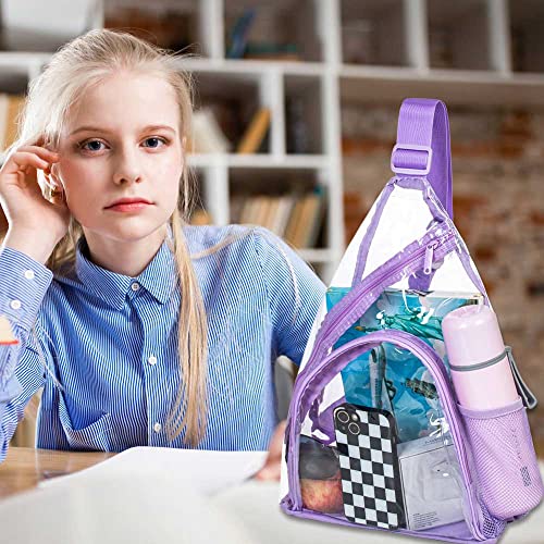 AGSDON Clear Sling Bag Stadium Approved, Small PVC Crossbody Shoulder Backpack, Casual Transparent Daypack - Purple