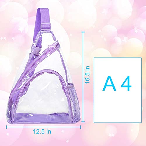 AGSDON Clear Sling Bag Stadium Approved, Small PVC Crossbody Shoulder Backpack, Casual Transparent Daypack - Purple