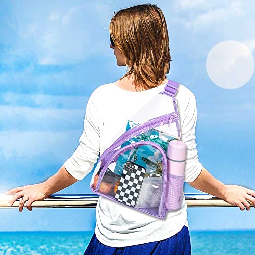 AGSDON Clear Sling Bag Stadium Approved, Small PVC Crossbody Shoulder Backpack, Casual Transparent Daypack - Purple