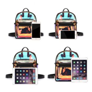 jascaela Clear Hologram Mini Backpack Waterproof PVC Shoulder Bag Casual Travel Daypack for Women Girls (Black)