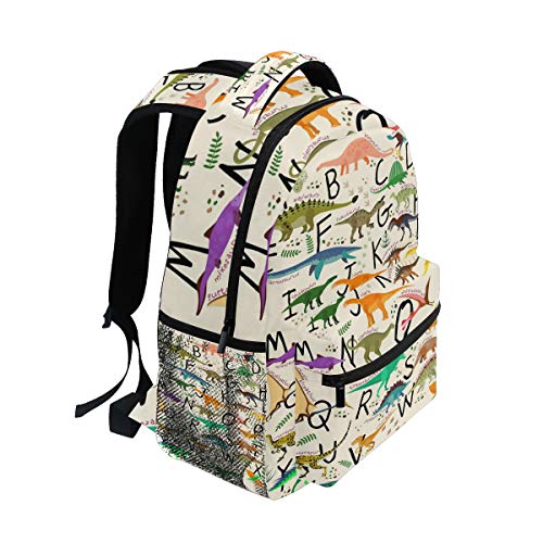 Alphabet Dinosaur Backpack for School Kids Girls Boys Education Letter Bookbag Laptop Backpack 14 Inch Travel Daypack Student Computer Bag for Women Teen Girls College Work