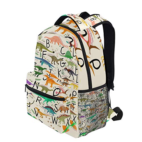 Alphabet Dinosaur Backpack for School Kids Girls Boys Education Letter Bookbag Laptop Backpack 14 Inch Travel Daypack Student Computer Bag for Women Teen Girls College Work