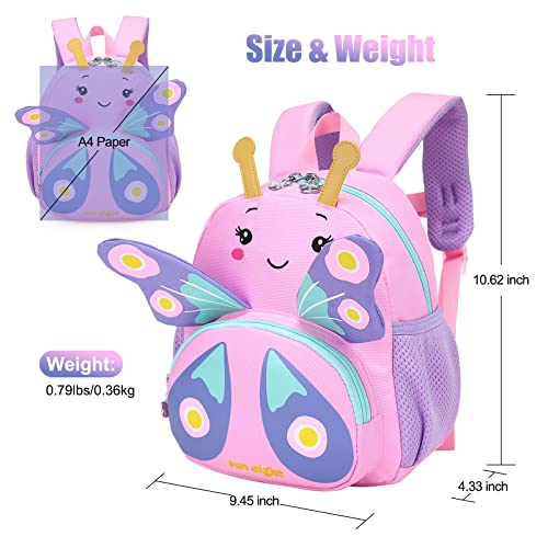 Toddler Backpack for Girls Kids Backpack Cute 3D Cartoon School Bag for Baby Girl Boy 1-5 Years（Butterfly)