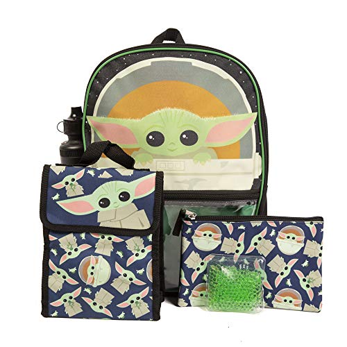 RALME Star Wars Mandalorian Baby Yoda Backpack Set for Kids, 16 inch, 5 Piece Value Set Green