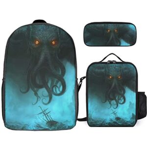 funnystar dead cthulhu waits dreaming. 3 pieces backpack set lunch bag pencil case for women men boys girls school work one size bbsjtz02354178a bbsjtz02354178a