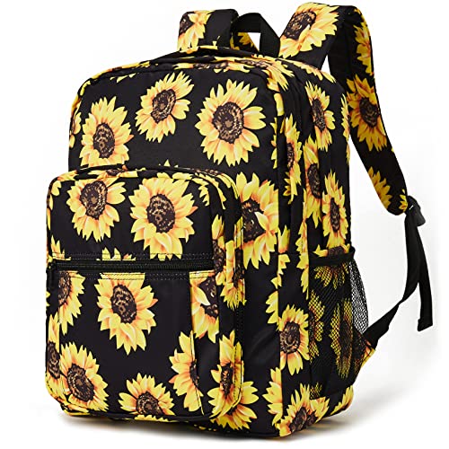 Telena School Backpack for Teen Girls Boys, Lightweight Backpack for College Bookbag with Bottle Side Pockets, Sunflower Backpack