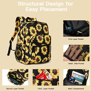 Telena School Backpack for Teen Girls Boys, Lightweight Backpack for College Bookbag with Bottle Side Pockets, Sunflower Backpack