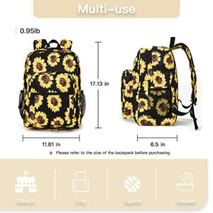 Telena School Backpack for Teen Girls Boys, Lightweight Backpack for College Bookbag with Bottle Side Pockets, Sunflower Backpack