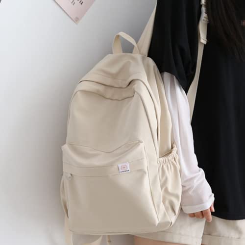 RRRWEI Backpack for School Solid Color Boobags Aesthetic Rucksack Back to School School Bag for Teen Girls (apricot)