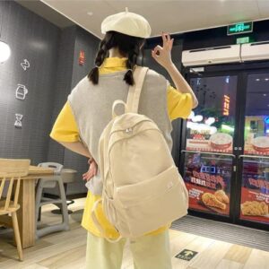 RRRWEI Backpack for School Solid Color Boobags Aesthetic Rucksack Back to School School Bag for Teen Girls (apricot)