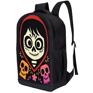 Disney Coco Black Backpack - Miguel and Skulls - CoCo 17 Inch Air Mesh Padded Bag (Miguel and Skulls)