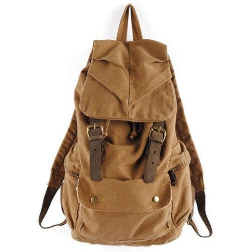 DRF Men's Casual Backpack in Canvas Vintage Style Rucksack for Travel Hiking BG04 (Brown)