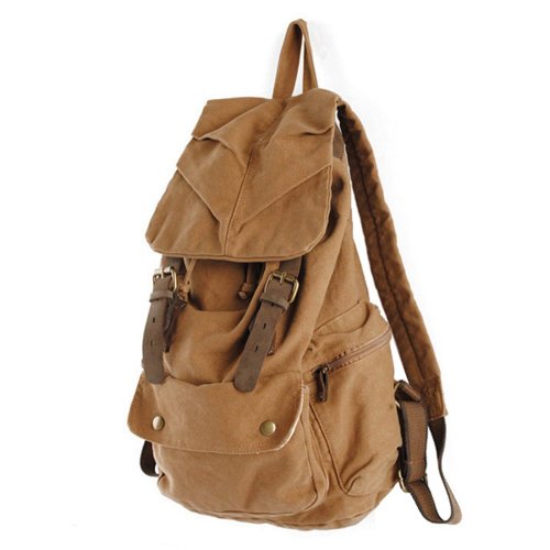 DRF Men's Casual Backpack in Canvas Vintage Style Rucksack for Travel Hiking BG04 (Brown)