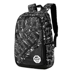 School Backpack Black Bookbag College High School Bags For Boys Girls Travel Rucksack Casual Daypack Laptop Backpacks(Black-M)